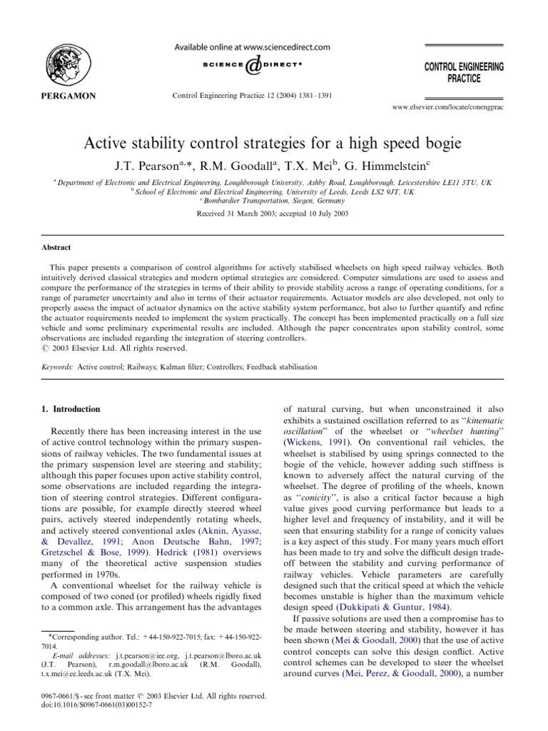 Active Stability Control Strategies For A High Speed Bogie | PDF