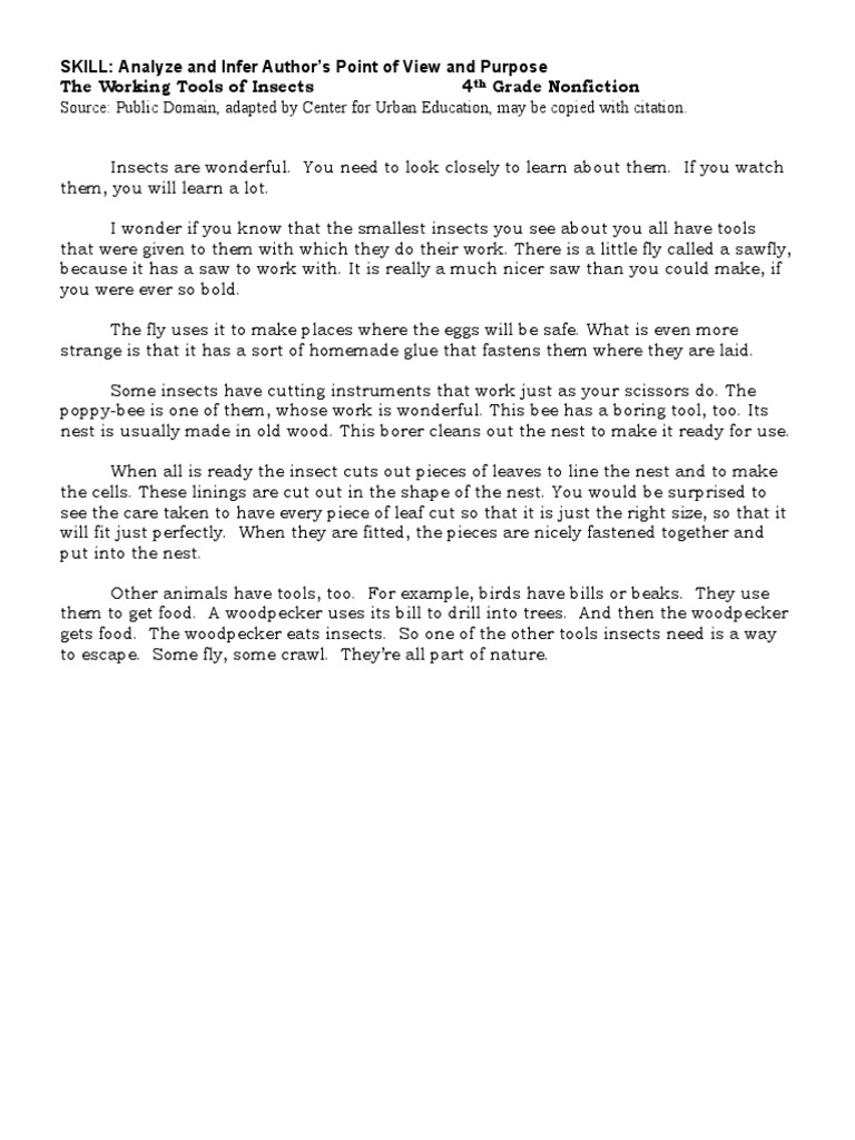 Grade 4 Author Point of View and Purpose | PDF | Nest | Insects