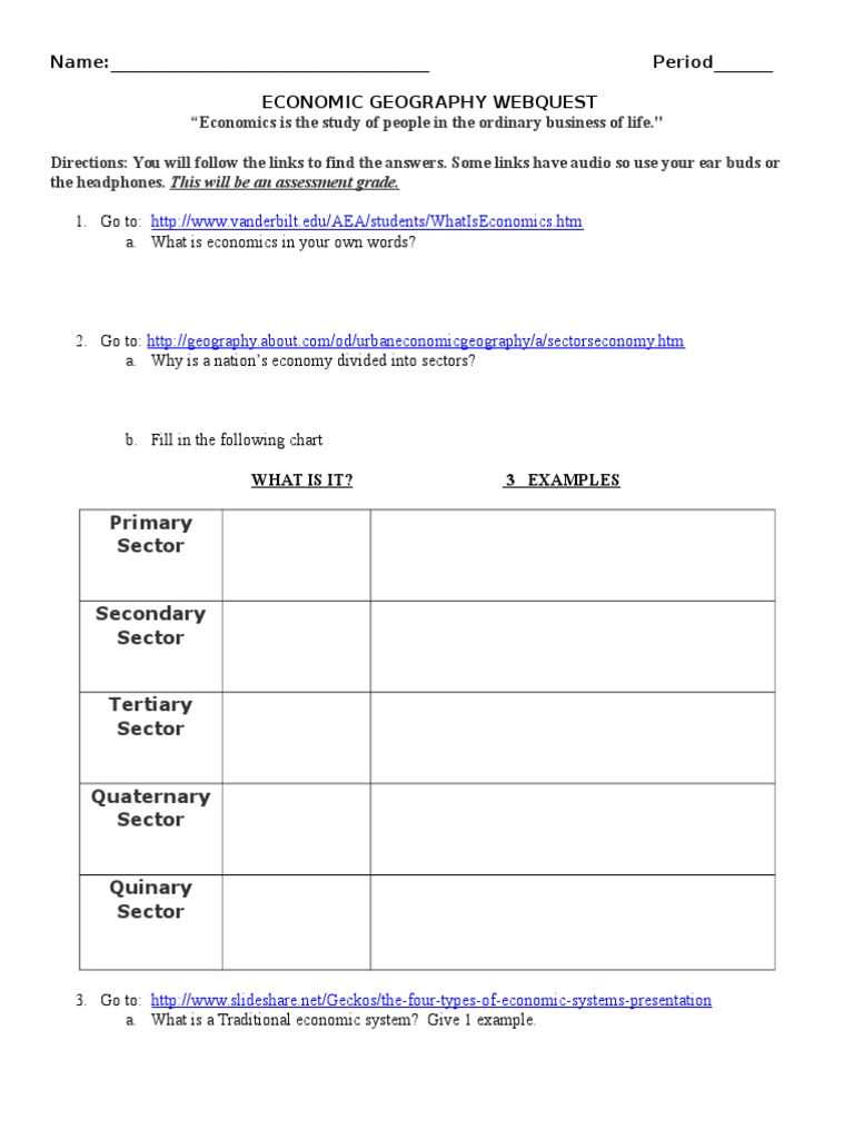 Economic Geography Webquest Guide | PDF | Developing Country | Gross ...