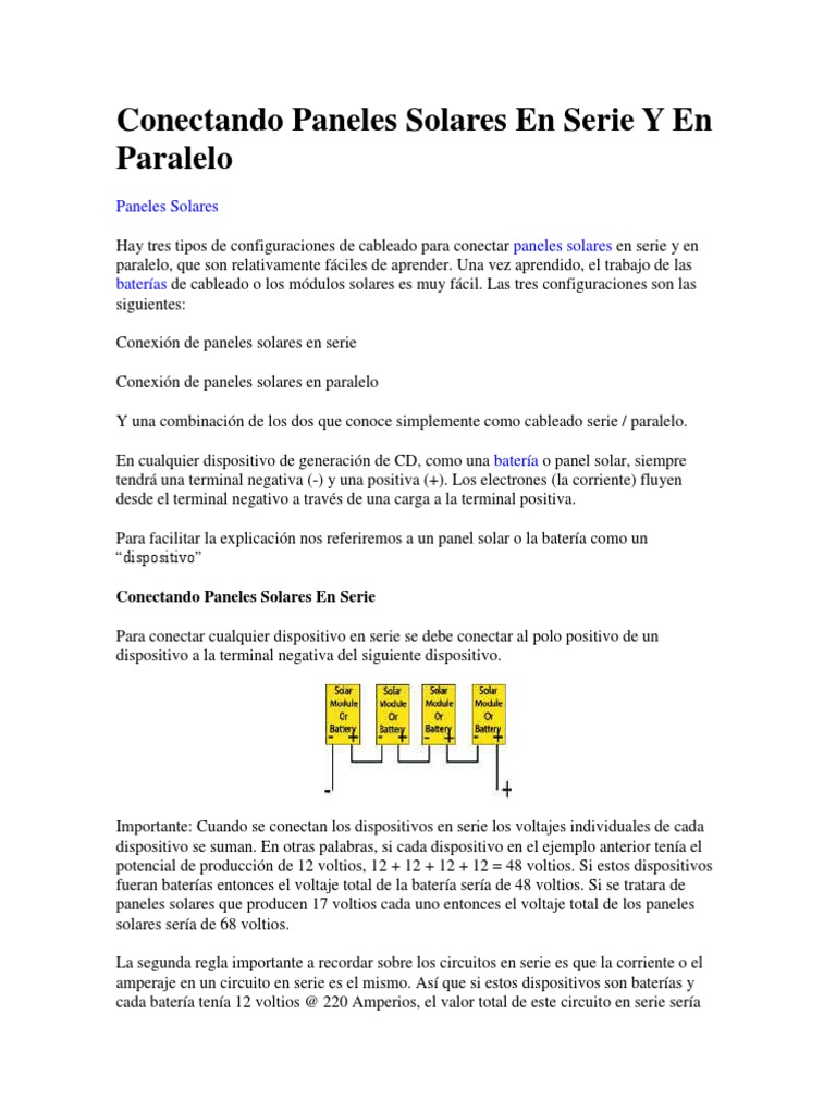 Conectando Paneles Solares en Serie Y en Paralelo PDF | PDF | Batería ...