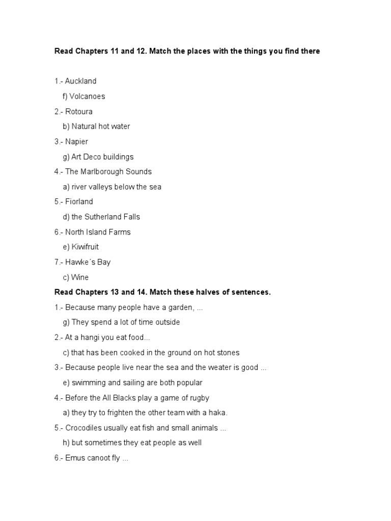 Read Chapters 11 and 12. Match The Places With The Things You Find ...