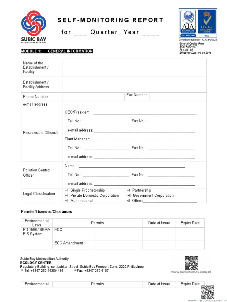For - Quarter, Year - : Self-Monitoring Report | PDF | Wastewater ...