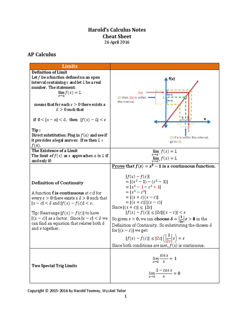 Harolds Calculus Notes Cheat Sheet 2016 | PDF | Trigonometric Functions ...