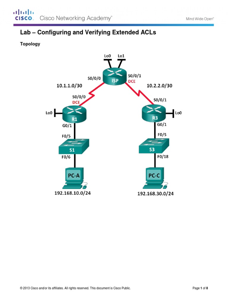 9.3.2.13 Lab - Configuring and Verifying Extended ACLs | PDF | Computer Network | Router (Computing)