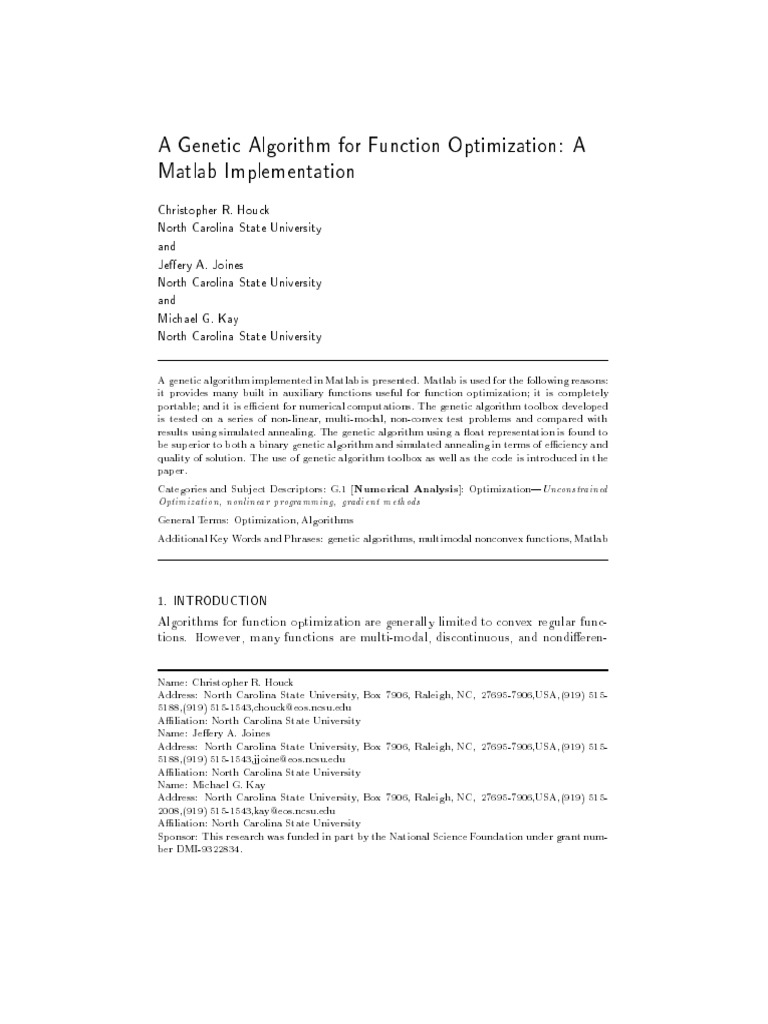 A Genetic Algorithm For Function Optimization A Matlab Implementation Pdf Genetic Algorithm