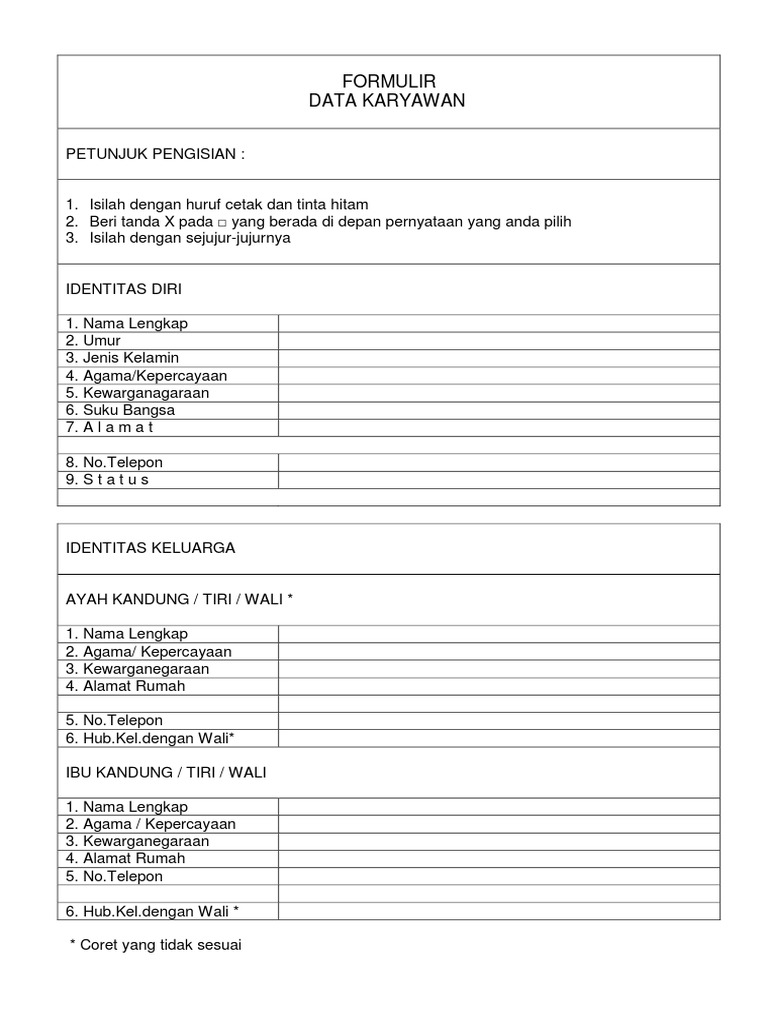 Formulir Isian Data Karyawan PDF | PDF