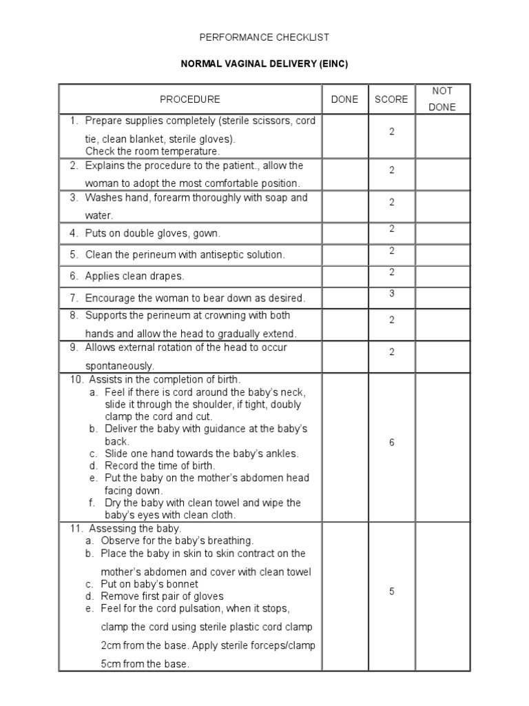 NSD Procedure Checklist for Nurses | PDF