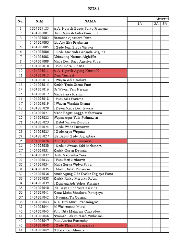 Absen Bus 1 | PDF | Travel