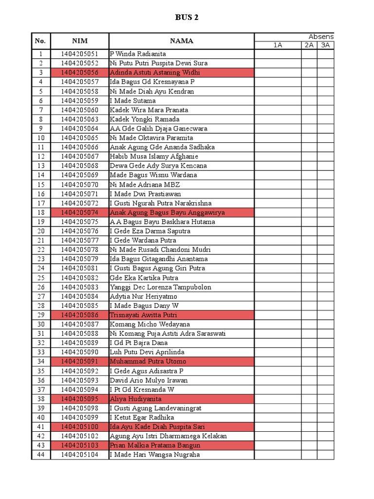 Absen Bus 2 | PDF