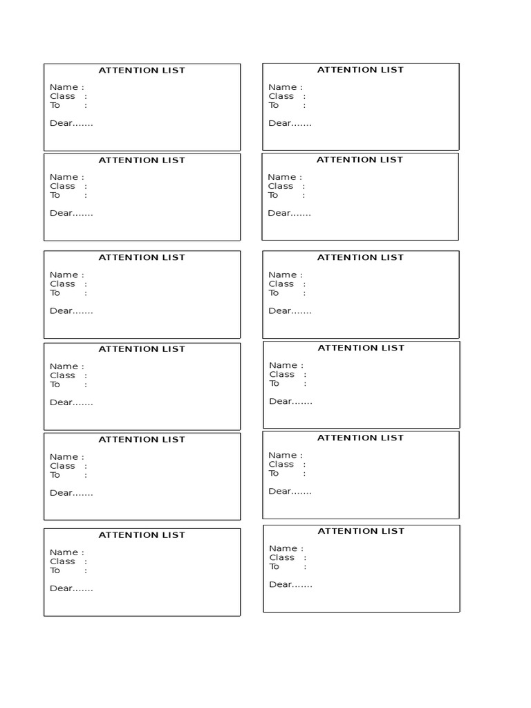 Attention List Template | PDF