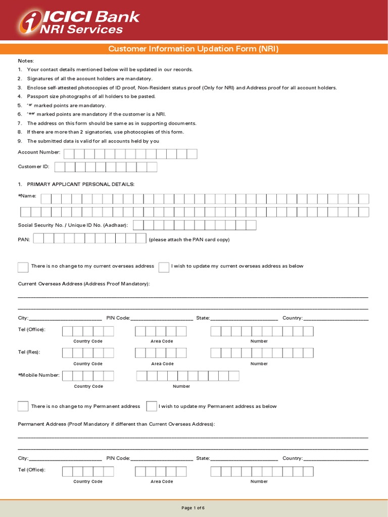Customer Information Updation Form (NRI) : Notes | PDF | Identity ...