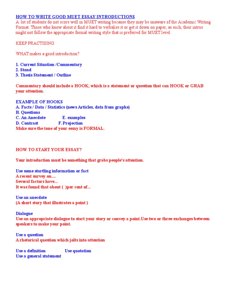 How To Write Good Muet Essay Introductions | PDF | Career & Growth
