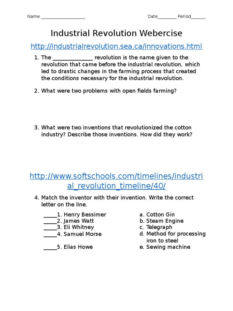 Industrial Revolution Webquest | PDF | Business | Finance & Money ...