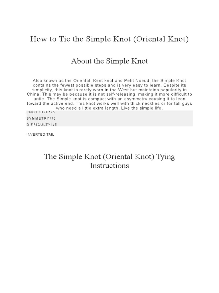 Simple Knot Guide for Necktie Wearers | PDF