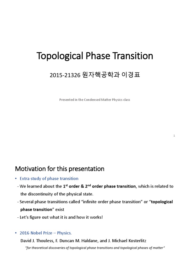 Topological Phase Transition: Presented in The Condensed Matter Physics ...