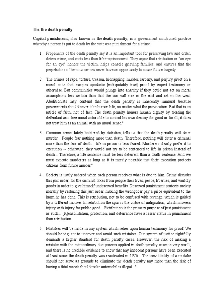 Ths The Death Penalty | PDF | Capital Punishment | Murder