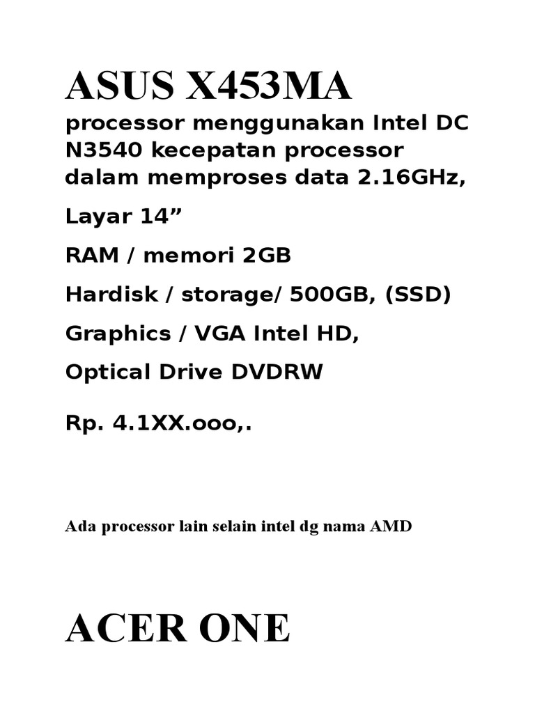 ASUS X453MA Processor Overview | PDF