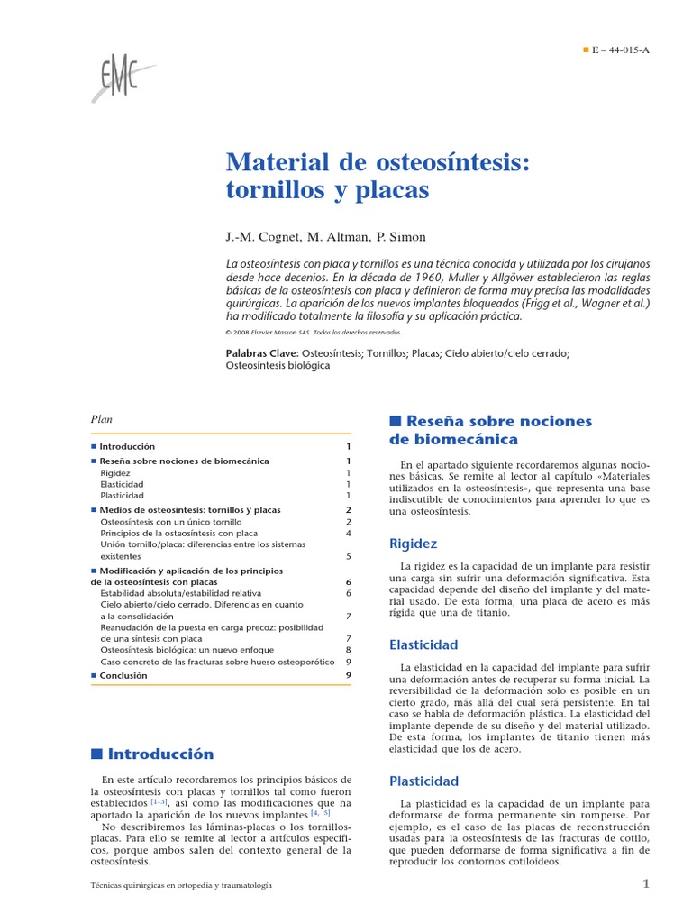 Material de Osteosintesis | PDF | Traumatologia | Tornillo