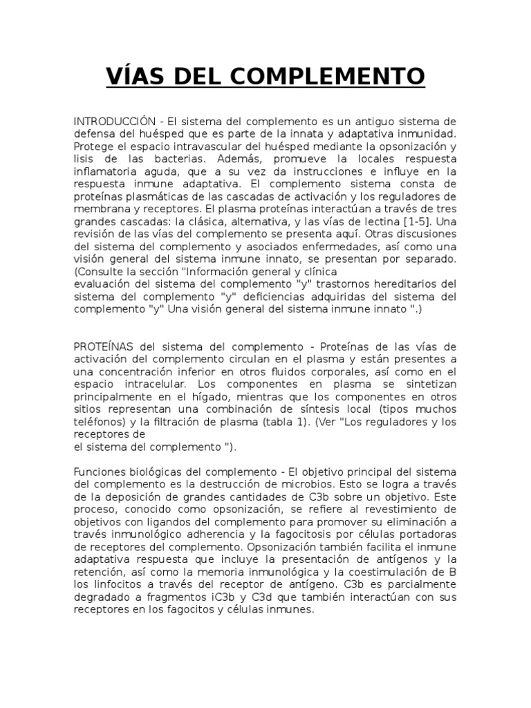 Vías Del Complemento | PDF | Sistema complementario | Sistema inmune
