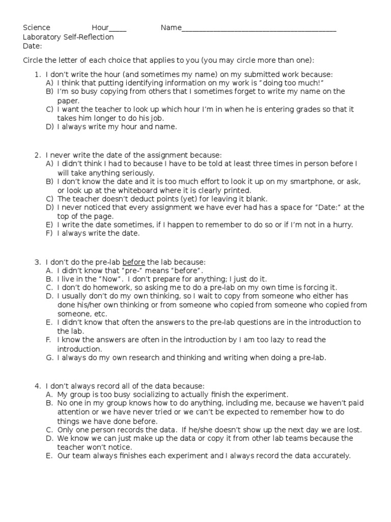Laboratory Self-Reflection | PDF | Career & Growth | Language Arts ...