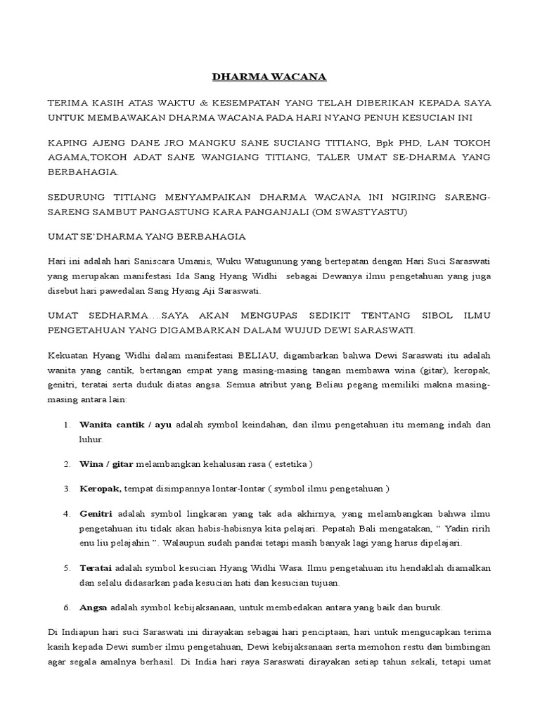 Dharma Wacana Hari Suci Saraswati | PDF | Agama & Spiritualitas | Filsafat