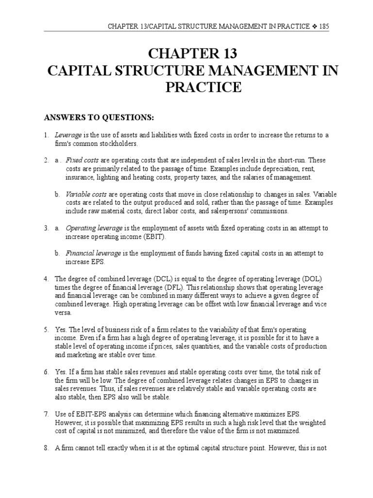 Capital Structure Management in Practice: Answers To Questions | PDF ...