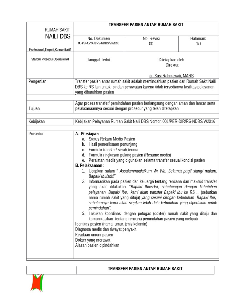 Spo Transfer Pasien Antar Rumah Sakit | PDF