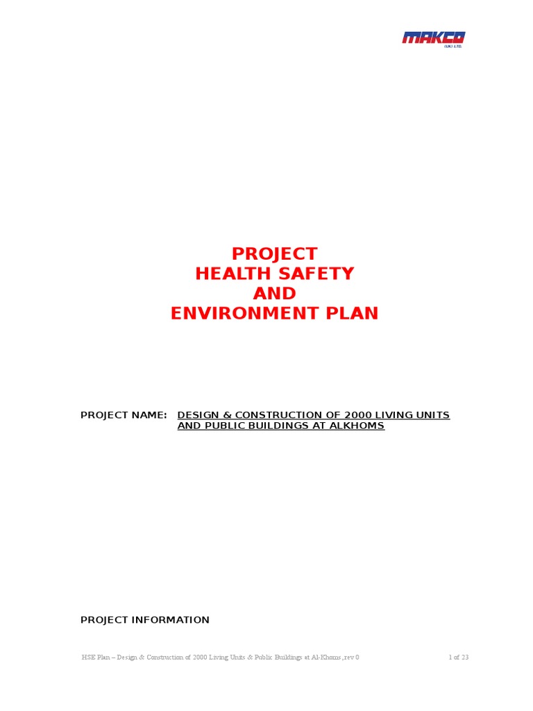 2000 Alkhoms-Project Safety Plan, Rev.0 08-06-2009 | PDF | Occupational ...