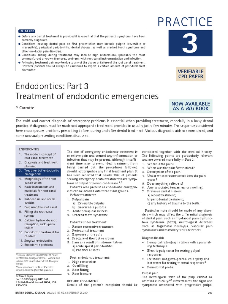TX of Endodontic Emergencies | PDF | Human Tooth | Dentistry