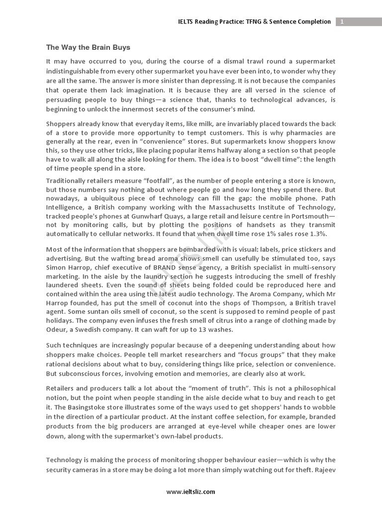 IELTS Reading How The Brain Buys PDF | PDF | Supermarket | Odor
