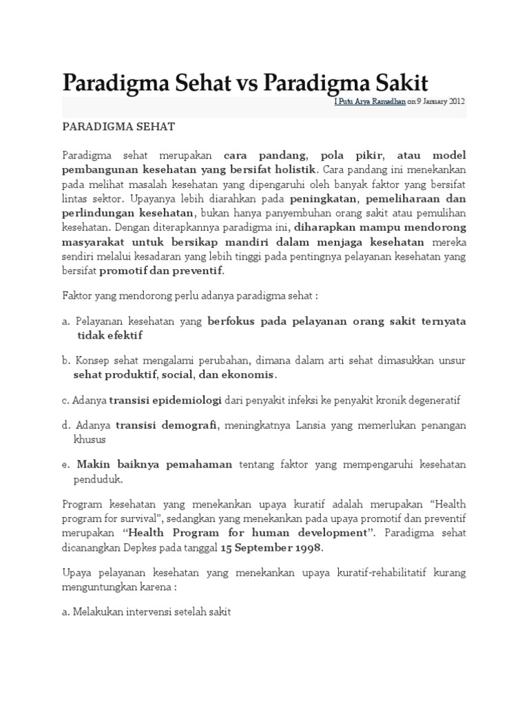 Paradigma Sehat Vs Paradigma Sakit | PDF