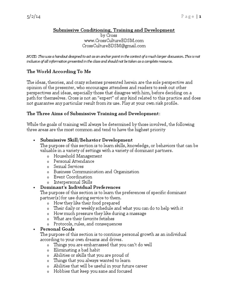 Submissive Training and Development 2014 | PDF | Reinforcement | Bdsm