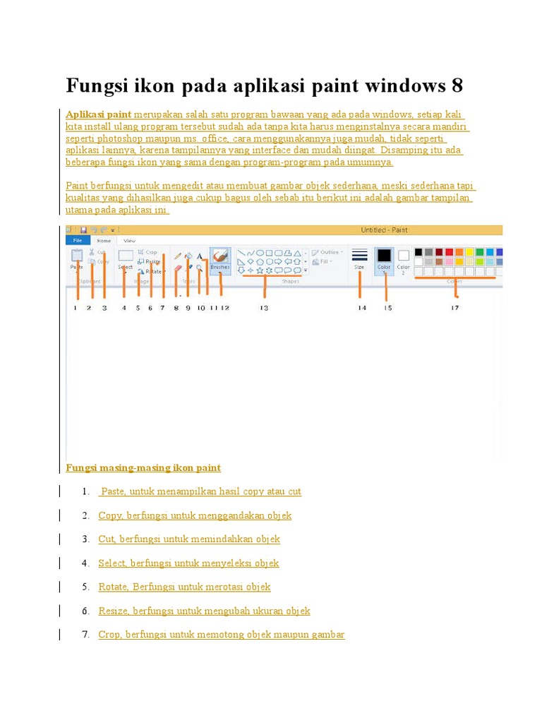Fungsi Ikon Pada Aplikasi Paint Windows 8 | PDF