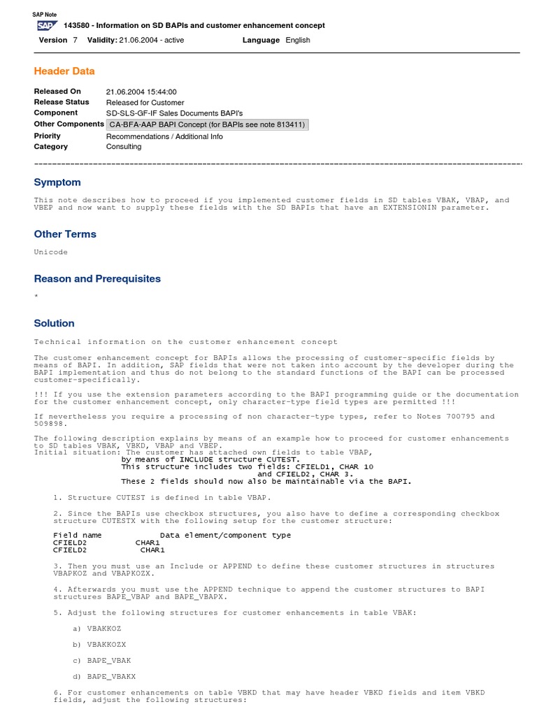 BAPI Extension For Sales Order Creation PDF | PDF