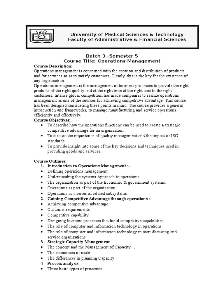 Operations Management | PDF | Operations Management | Competitive Advantage