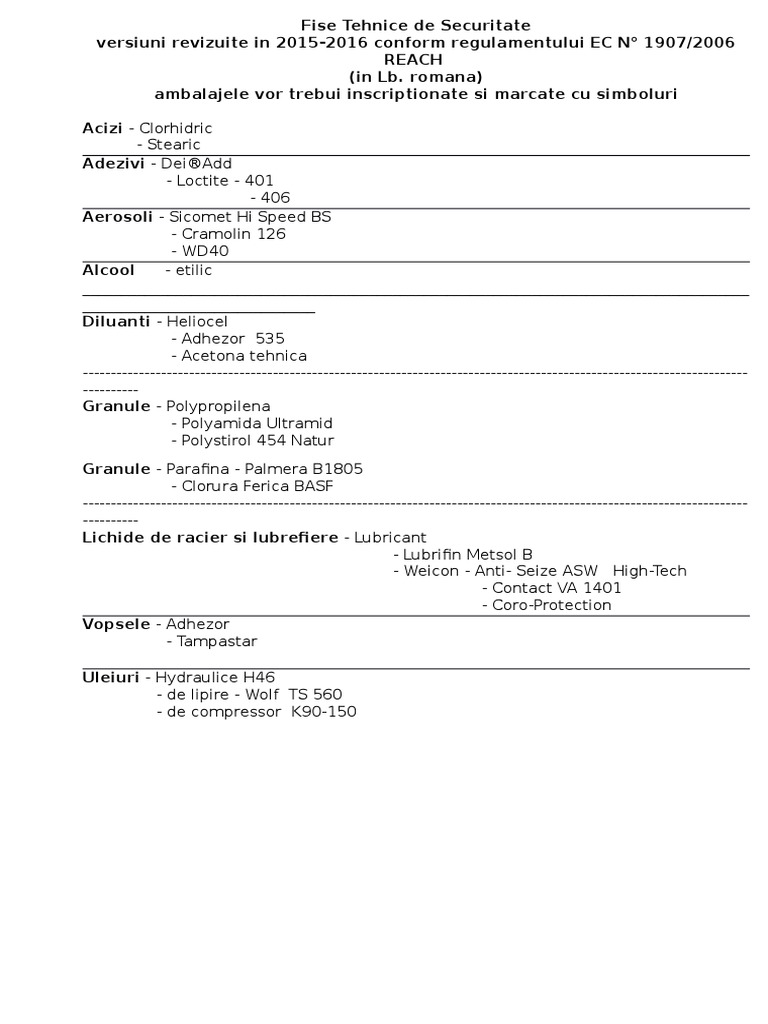 Fise Tehnice de Securitate | PDF