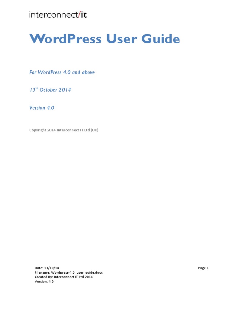 Wordpress User Guide For Wordpress 4 0 And Above 13 October 2014 Pdf