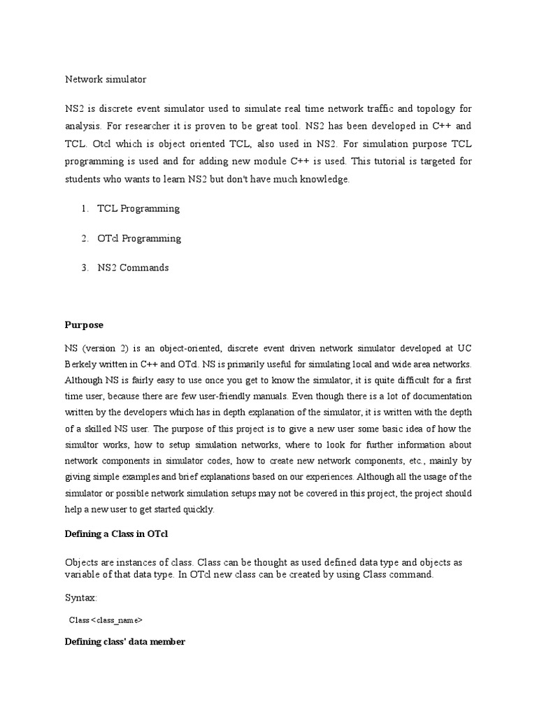 Purpose: Defining A Class in Otcl | Download Free PDF | Simulation | Object Oriented Programming