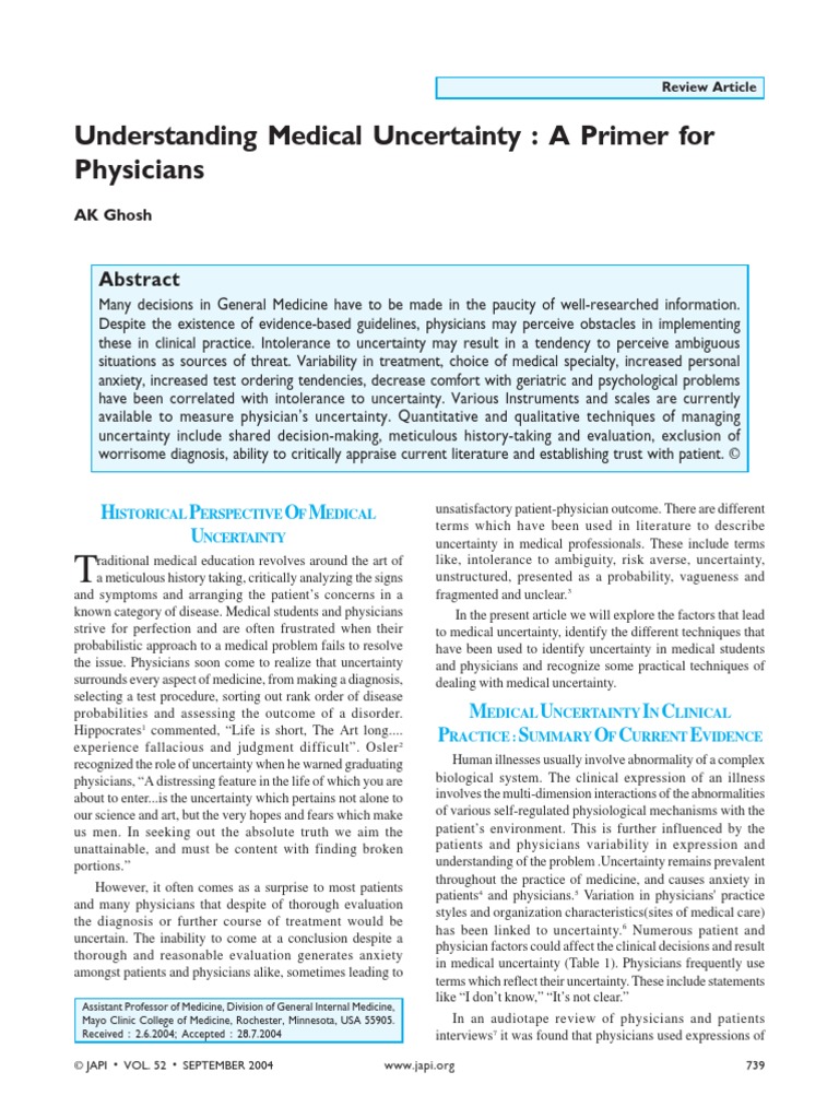 Uncertainty in Medicine | PDF | Risk | Medical Diagnosis