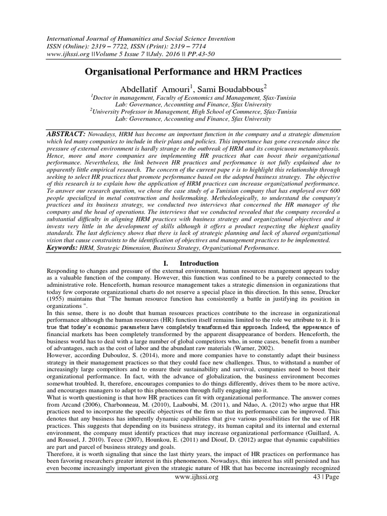 Organisational Performance and HRM Practices | PDF | Human Resource ...