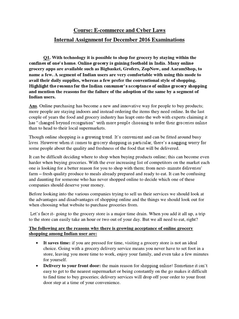 Assignment - E Commerce & Cyber Laws | PDF | Password | Grocery Store