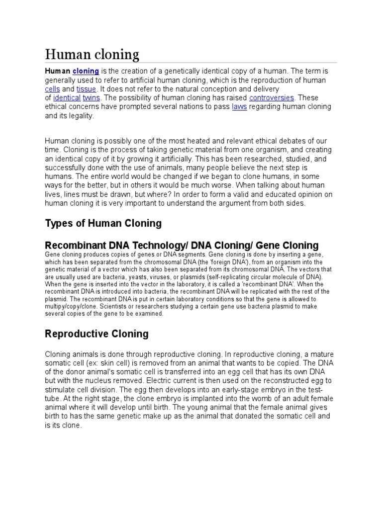 An In-Depth Look at the Process and Implications of Human Cloning | PDF ...