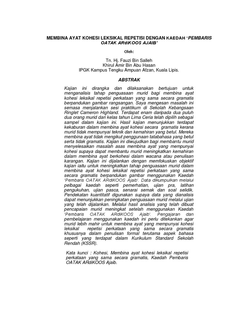 Membina Ayat Kohesi Leksikal Repetisi Dengan Kaedah Pembaris | PDF