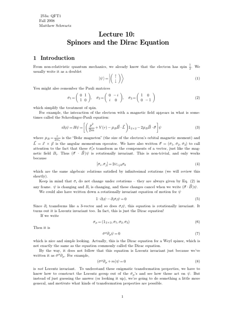 Spinors and The Dirac Equation | PDF | Spin (Physics) | Representation Theory