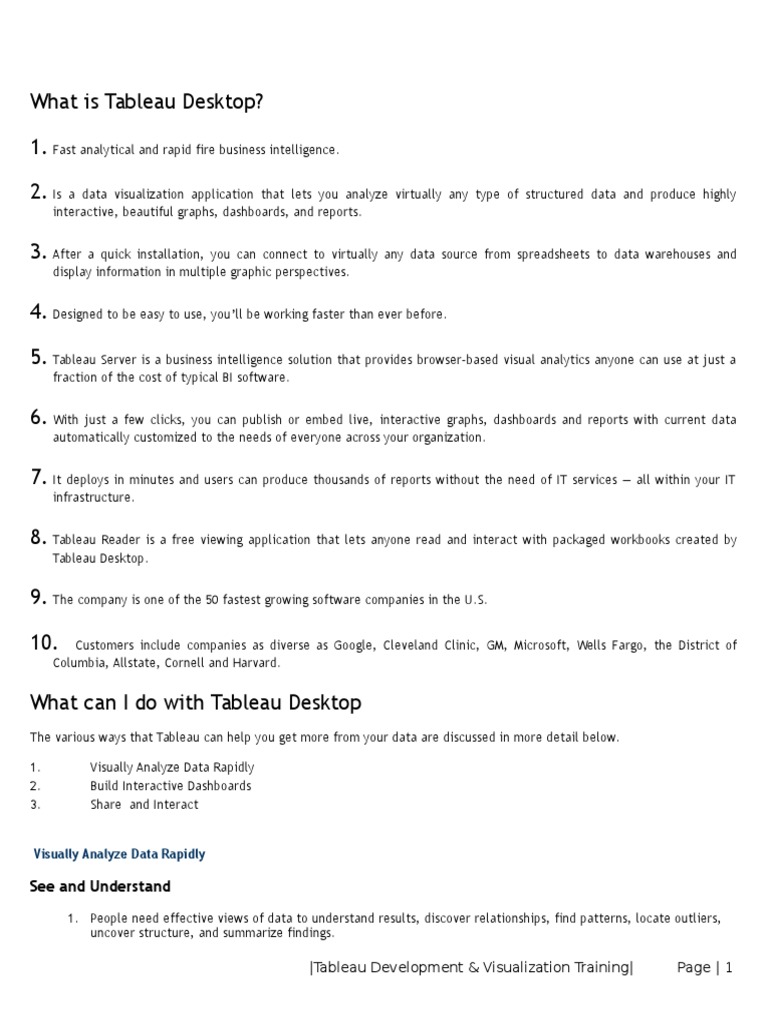 Overview of Tableau Desktop Features | PDF | Business Intelligence ...