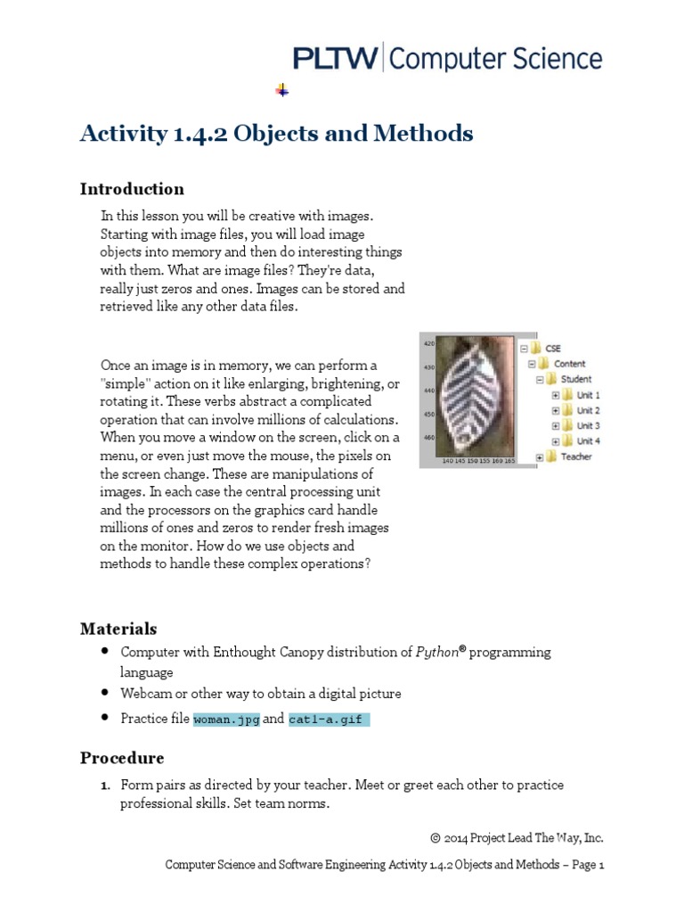 Activity 1.4.2 Objects and Methods: 1. Form Pairs As Directed by Your ...