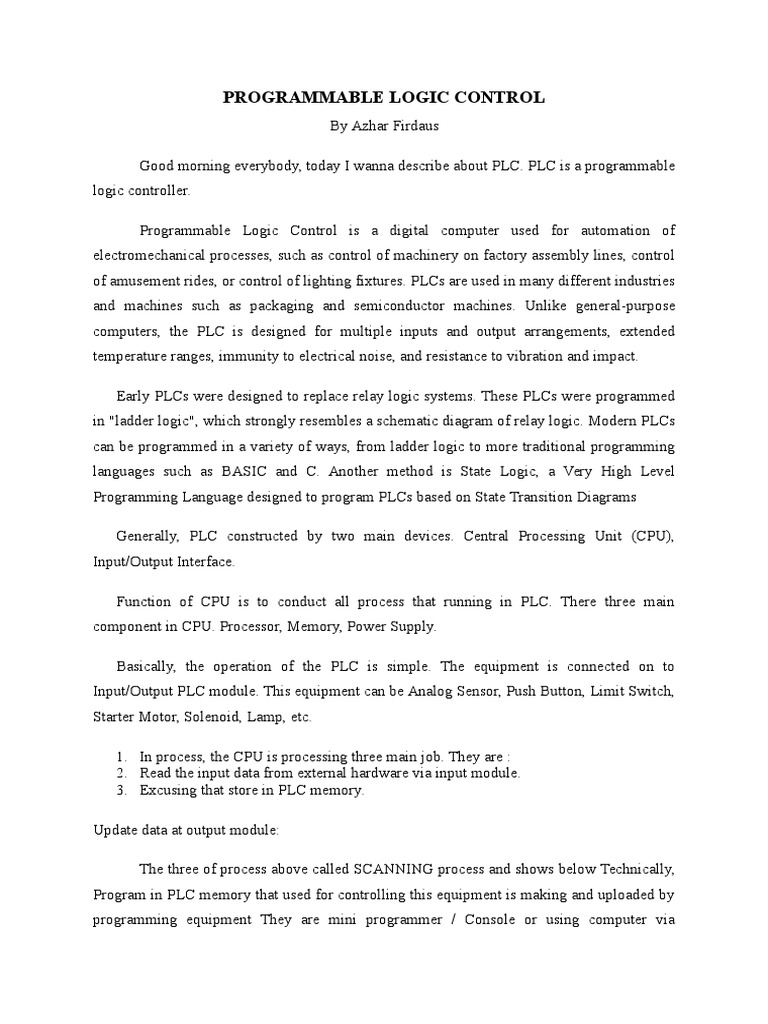 Programmable Logic Control | PDF | Programmable Logic Controller | Systems Theory