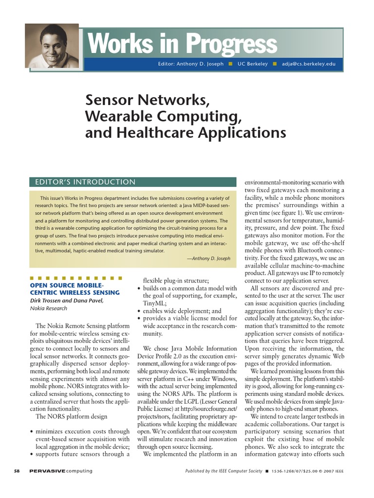 Sensor Networks, Wearable Computing, and Healthcare Applications | PDF ...