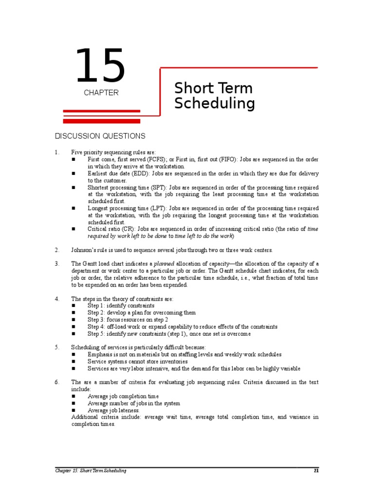 Short Term Scheduling: Required by Work Left To Be Done To Time Left To ...