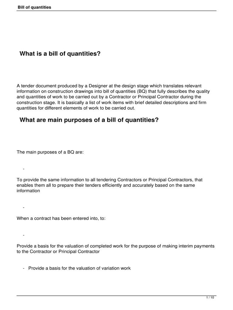 Bill of Quantities | General Contractor | Procurement